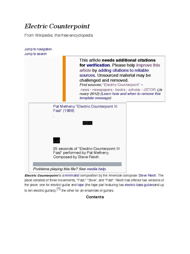 Electric Counterpoint Wiki | PDF | Musical Compositions | Music Technology