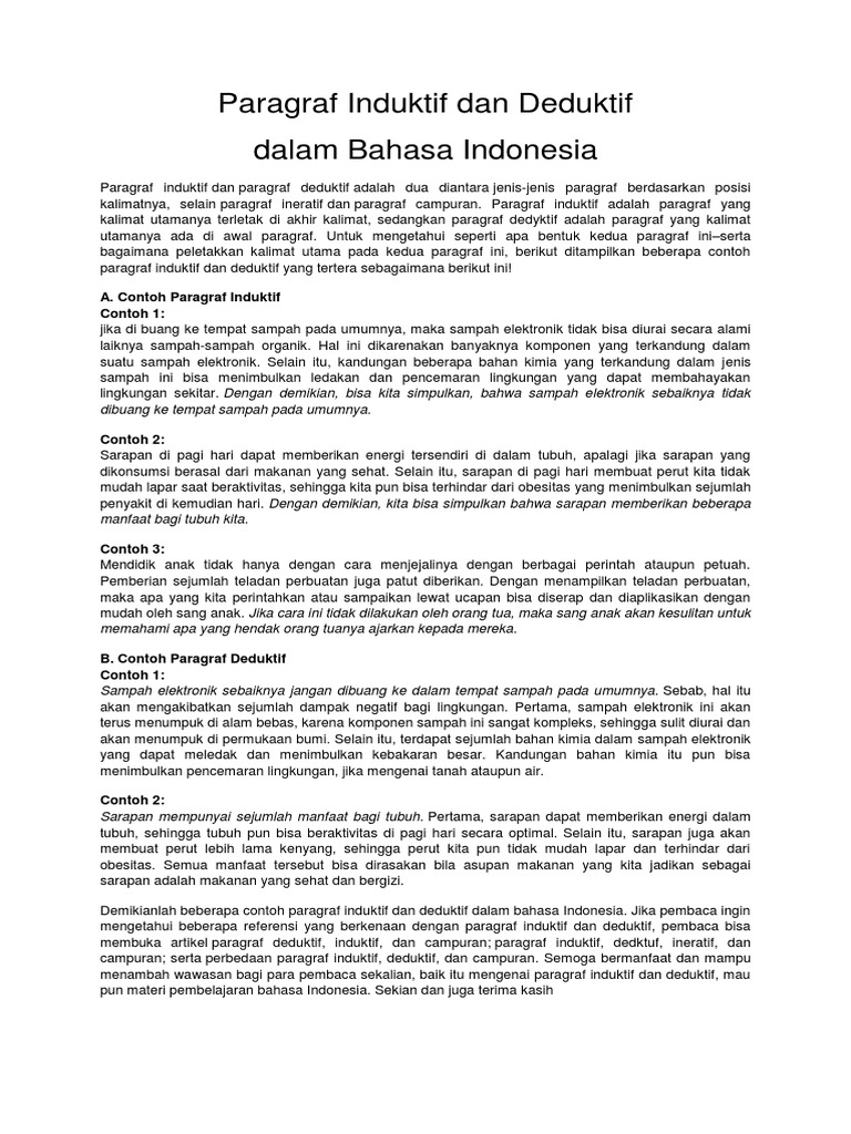 Paragraf Induktif Dan Deduktif | PDF