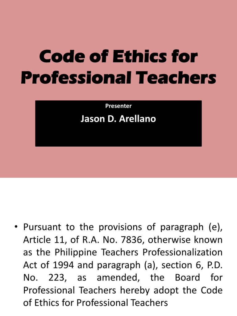 Code of Ethics For Professional Teachers | PDF | Teachers | Employment