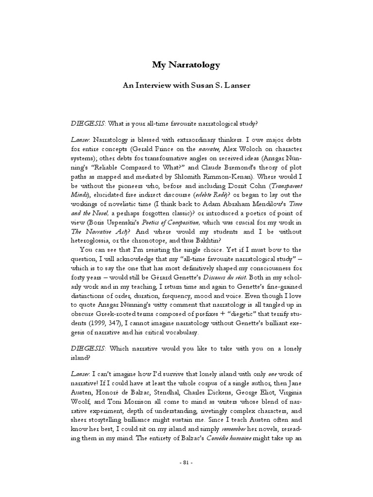 Interview with Susan S. Lanser on Narratology | PDF | Narrative