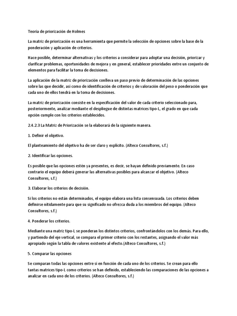 Matriz de Priorización de Holmes | PDF | Matriz (Matemáticas) | Toma de ...