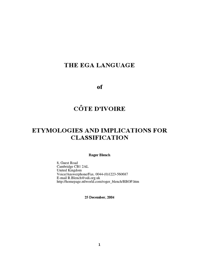 Blench Roger. - The Ega Language of Côte D'ivoire - Etymologies and ...