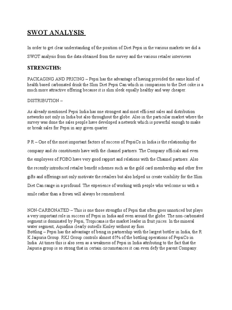 Swot Analysis | Download Free PDF | Pepsi Co | Pepsi