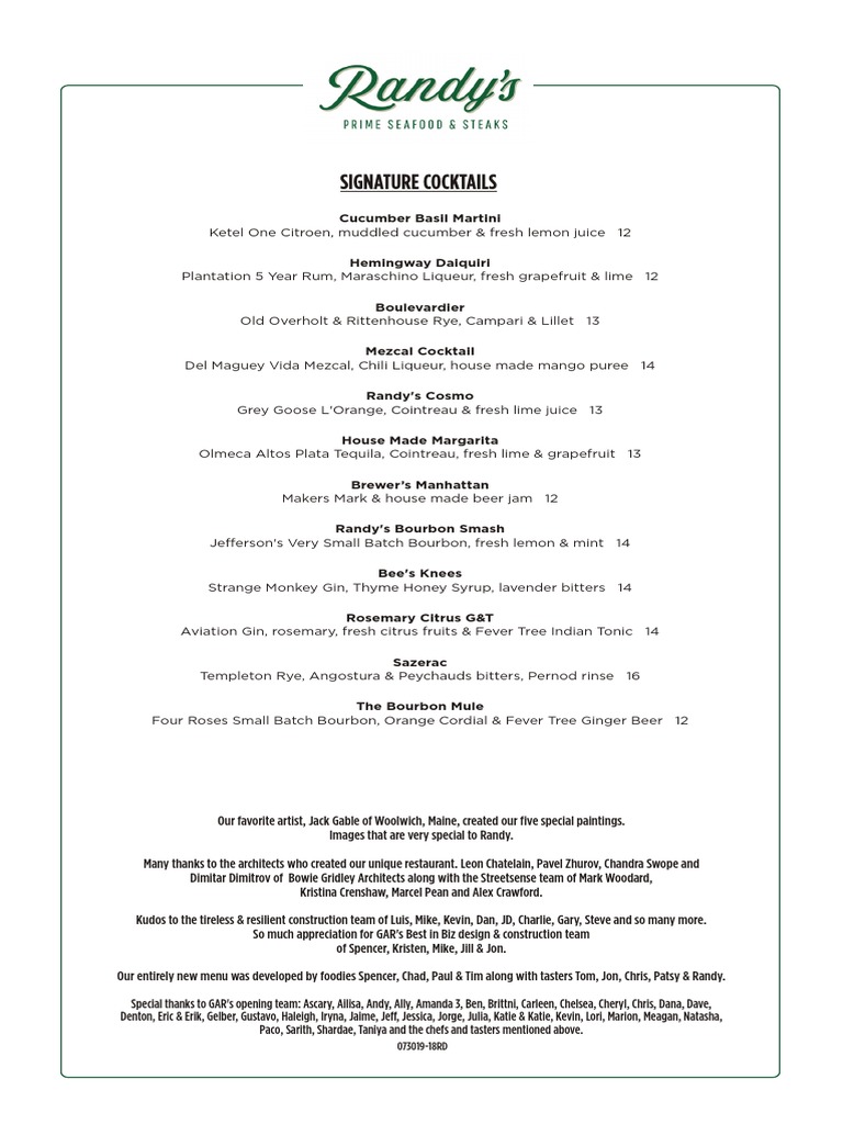Randy's Dinner Menu | PDF | Bacon | Salad
