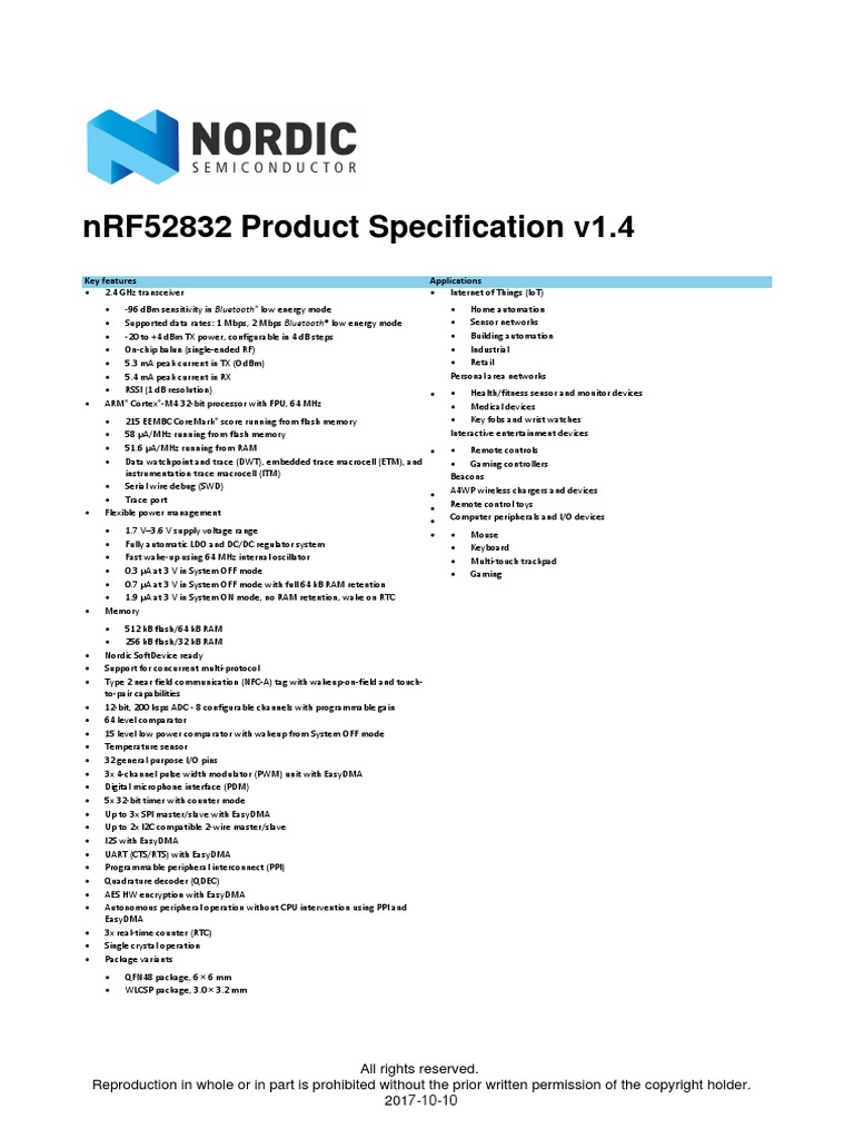 nRF52832 PS v1.4 PDF | PDF | Computer Hardware | Digital Electronics