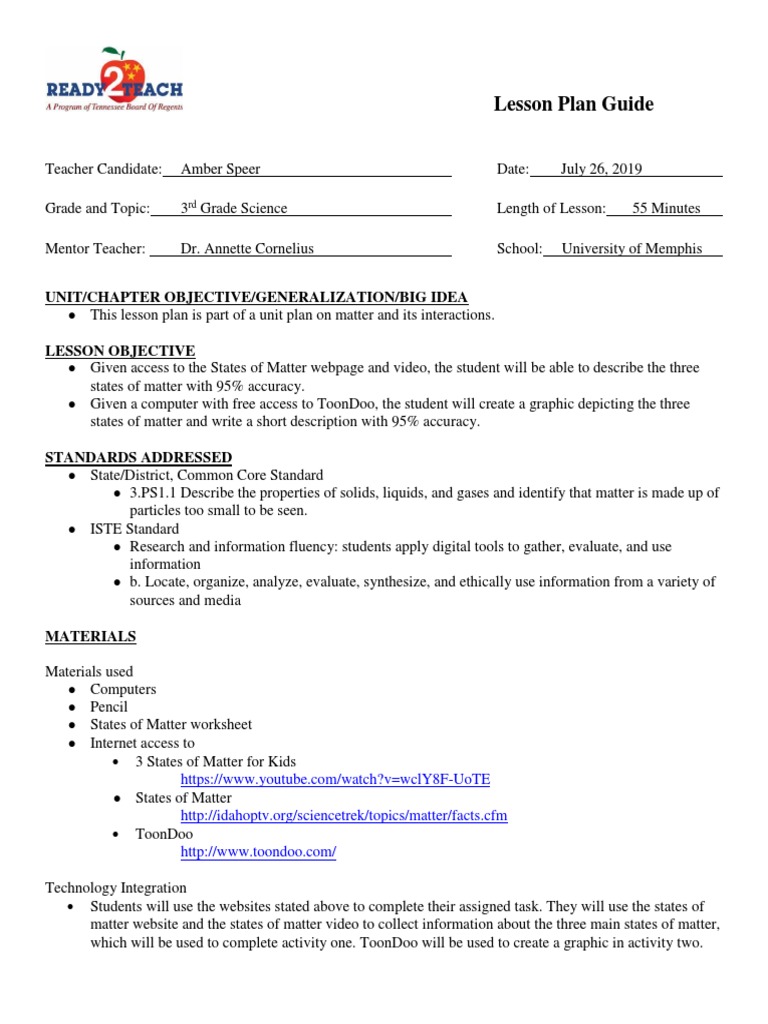 Lesson Plan Guide: Unit/Chapter Objective/Generalization/Big Idea ...