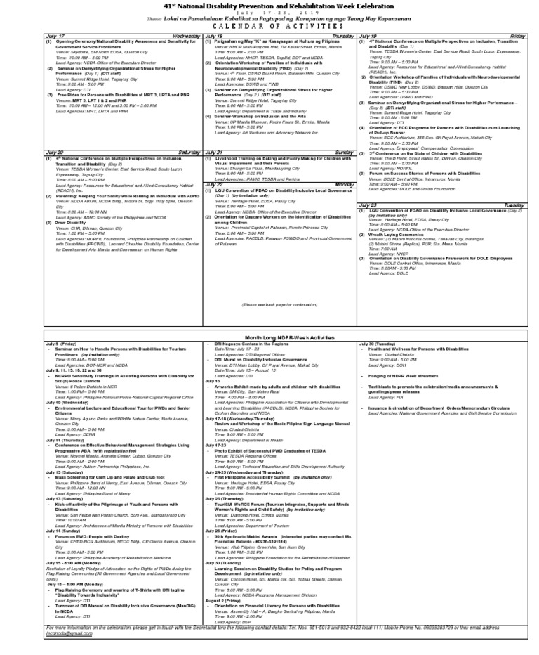 2019 NDPR Week Schedule | PDF | Manila | Philippines