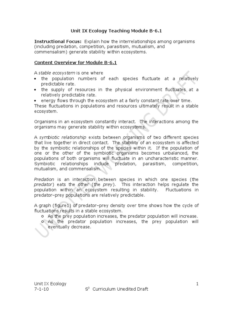 Unit IX Ecology Teaching Module B-6.1 Instructional Focus: Explain How ...