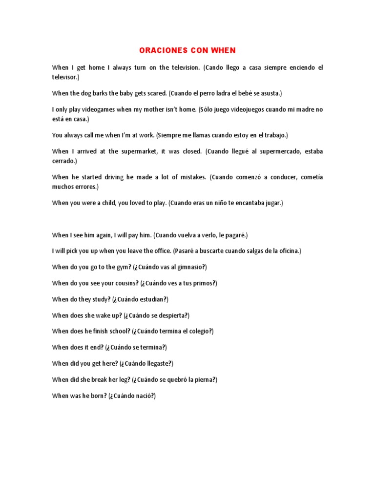 Oraciones Con When | PDF
