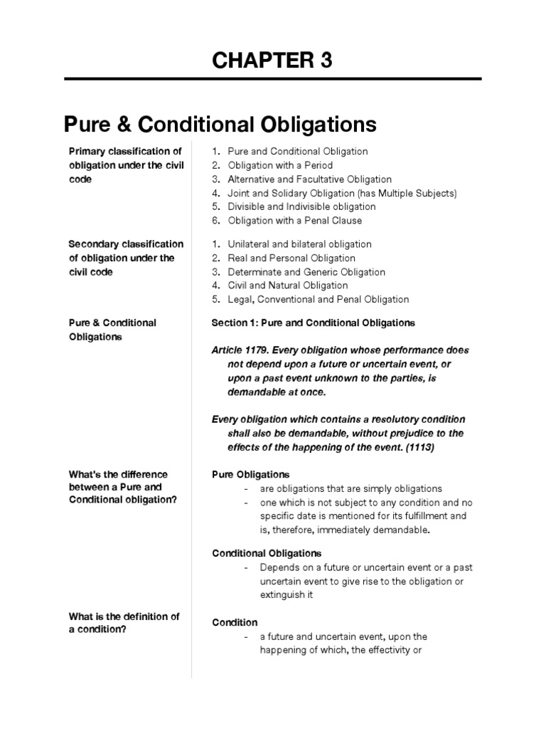 COBLAW1 Ch.3 Pure&Conditional | PDF | Civil Law (Legal System) | Law Of ...