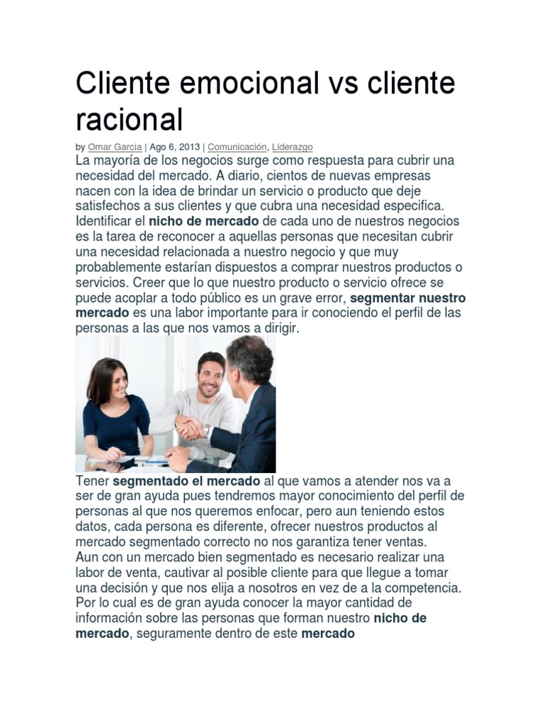 Cliente Emocional Vs Cliente Racional | PDF | Cliente | Mercado (economía)