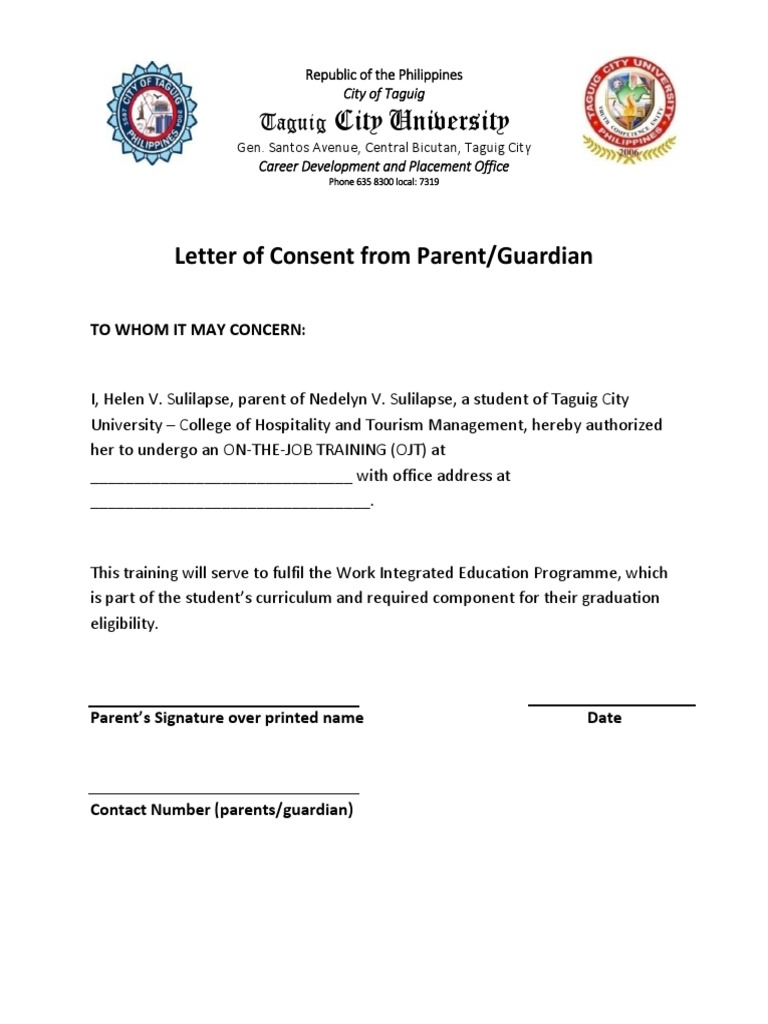 Letter of Consent From Parent | PDF | Cognition | Behavior Modification