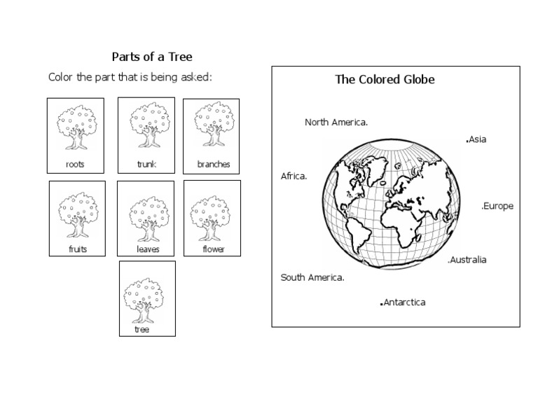 Tree Parts and Continents Coloring Guide | PDF