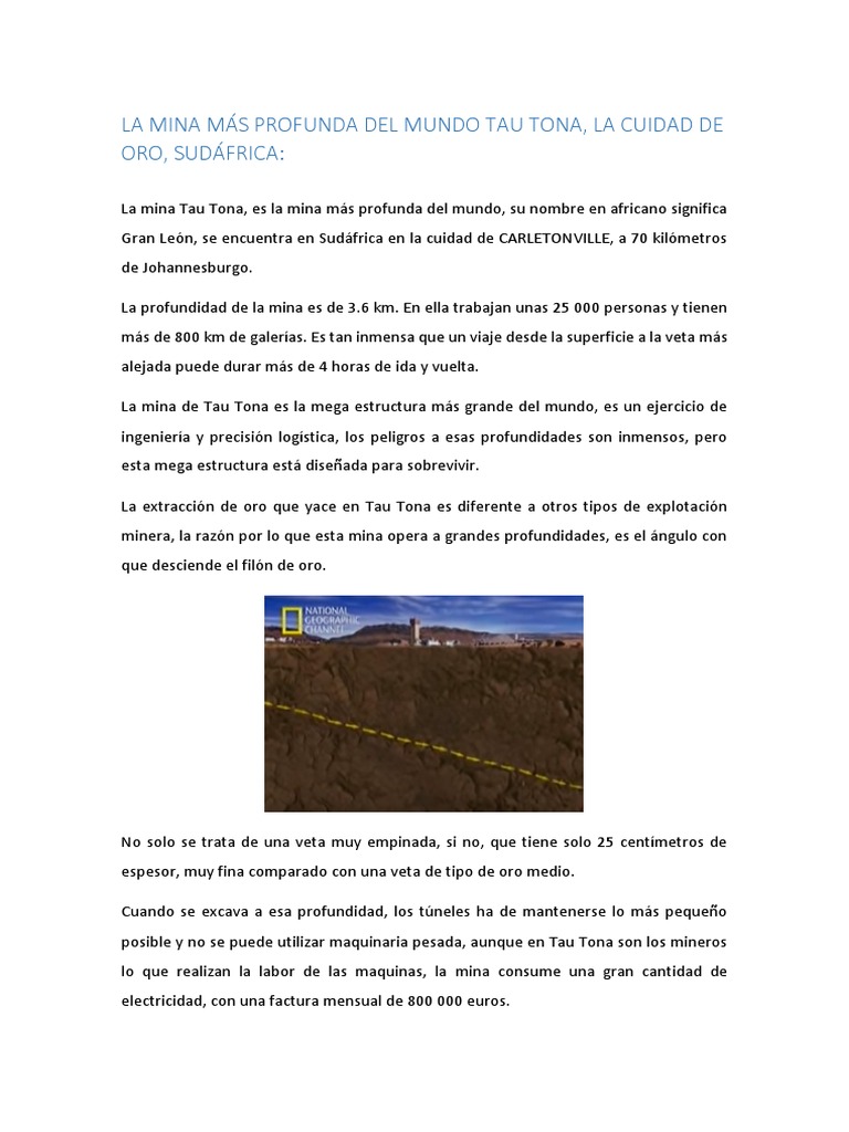 Mina Tau Tona: Profundidad y Riesgos | PDF | Minería | Temblores