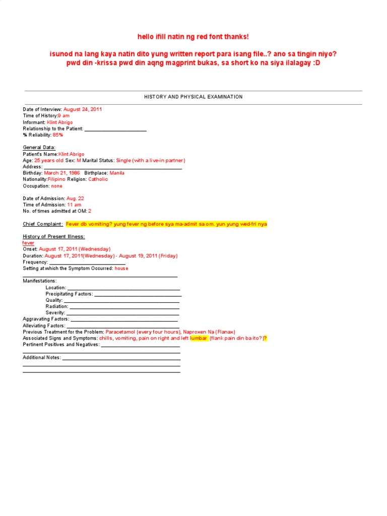 History and Physical Examination Checklist PDF | PDF | Anatomical Terms ...