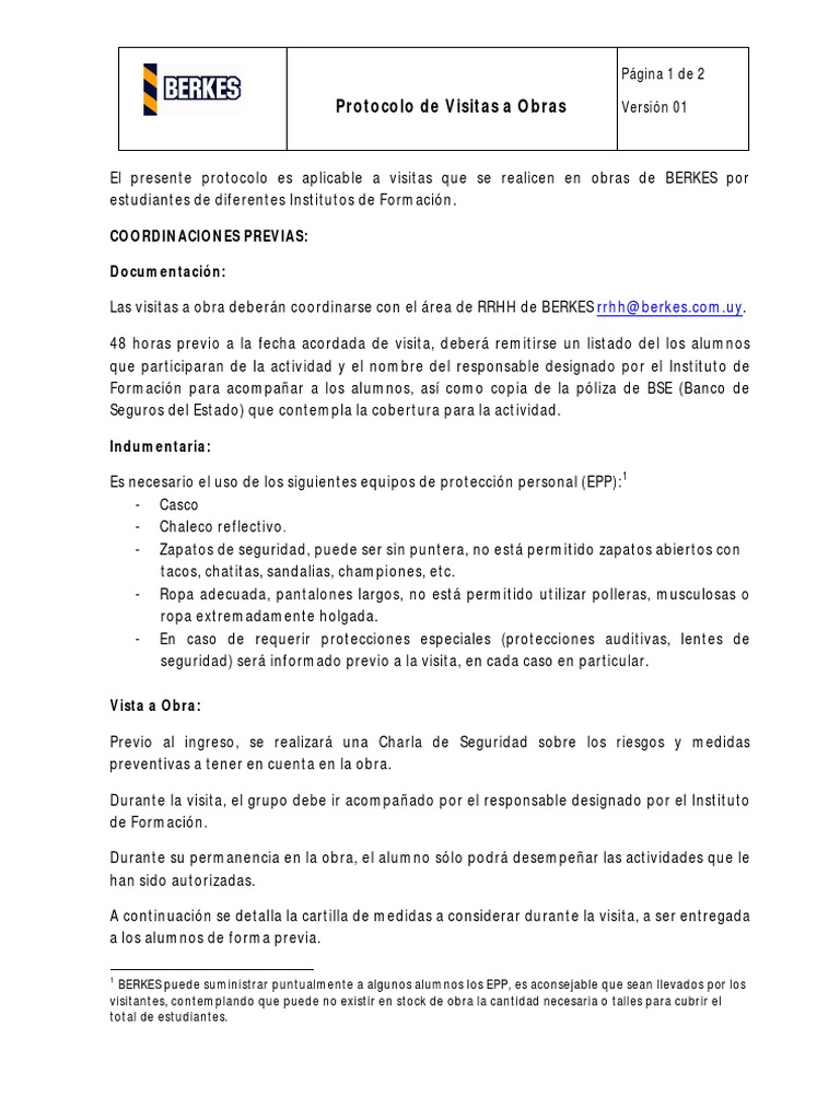 Protocolo Visita de La Obra | PDF | Póliza de seguros | Ropa
