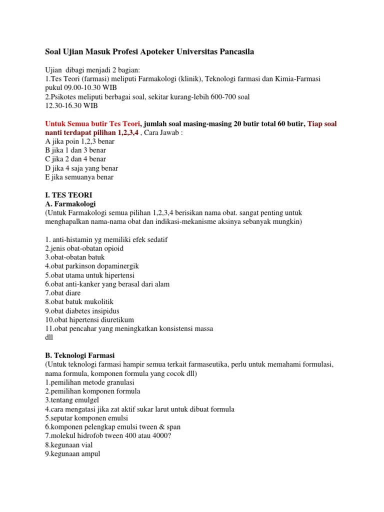 Soal Ujian Masuk Profesi Apoteker | PDF
