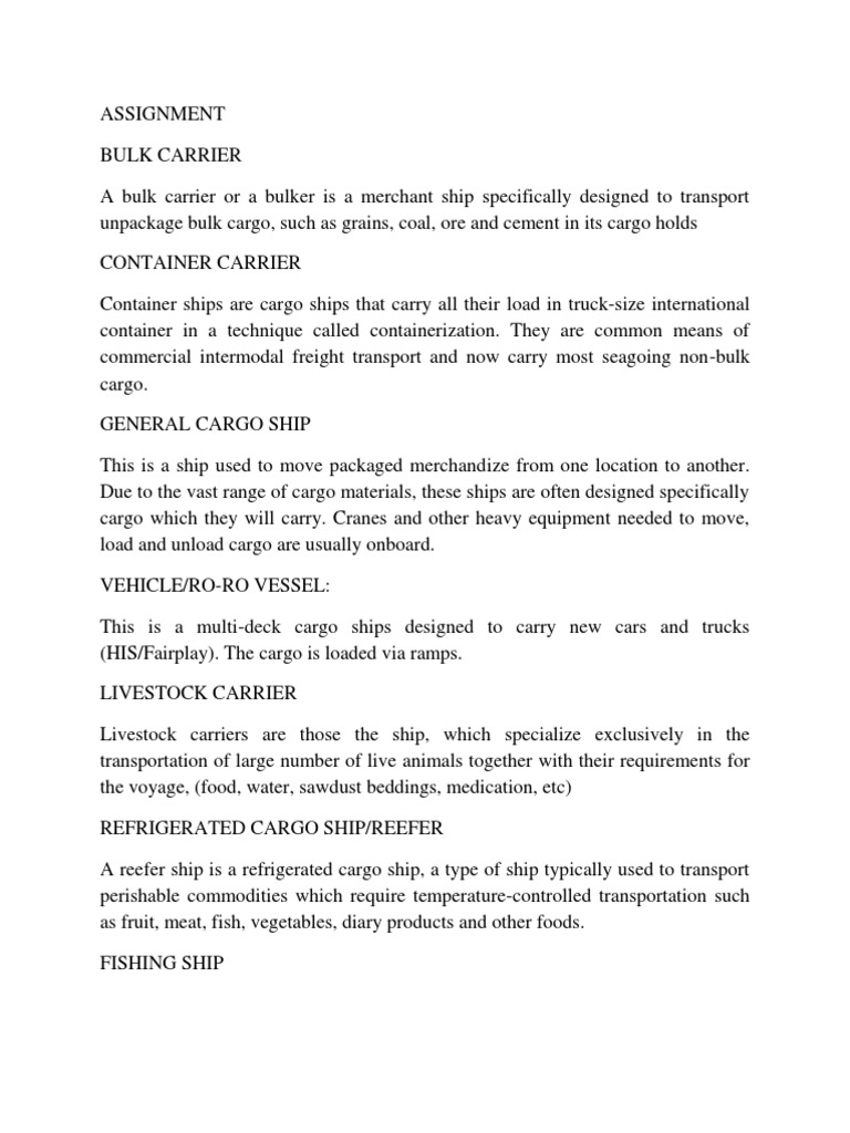 Assignment | PDF | Cargo Ship | Ships