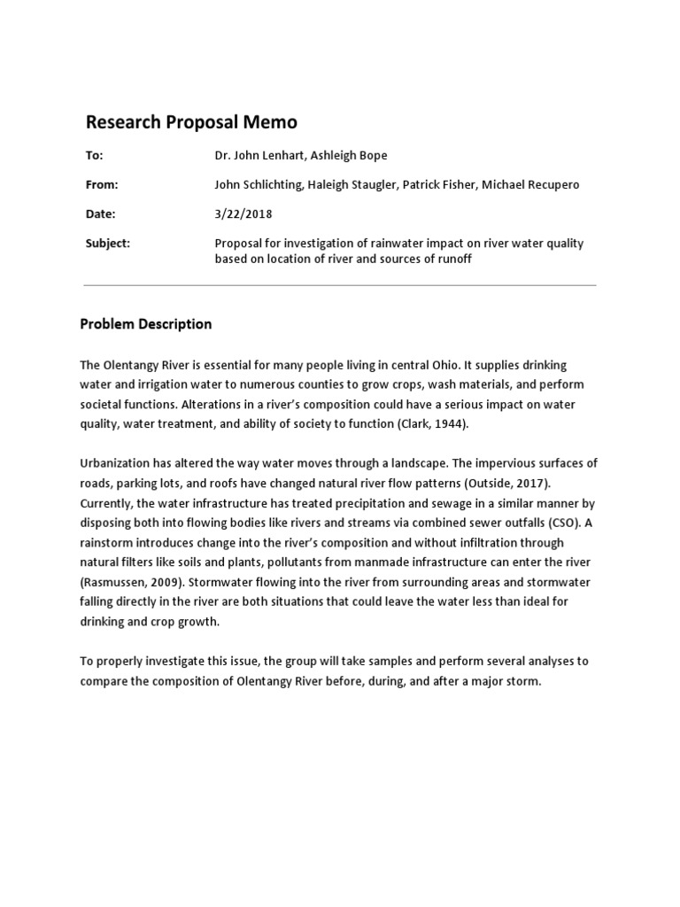 Research Proposal Memo: To: From: Date: Subject | PDF | Stormwater ...