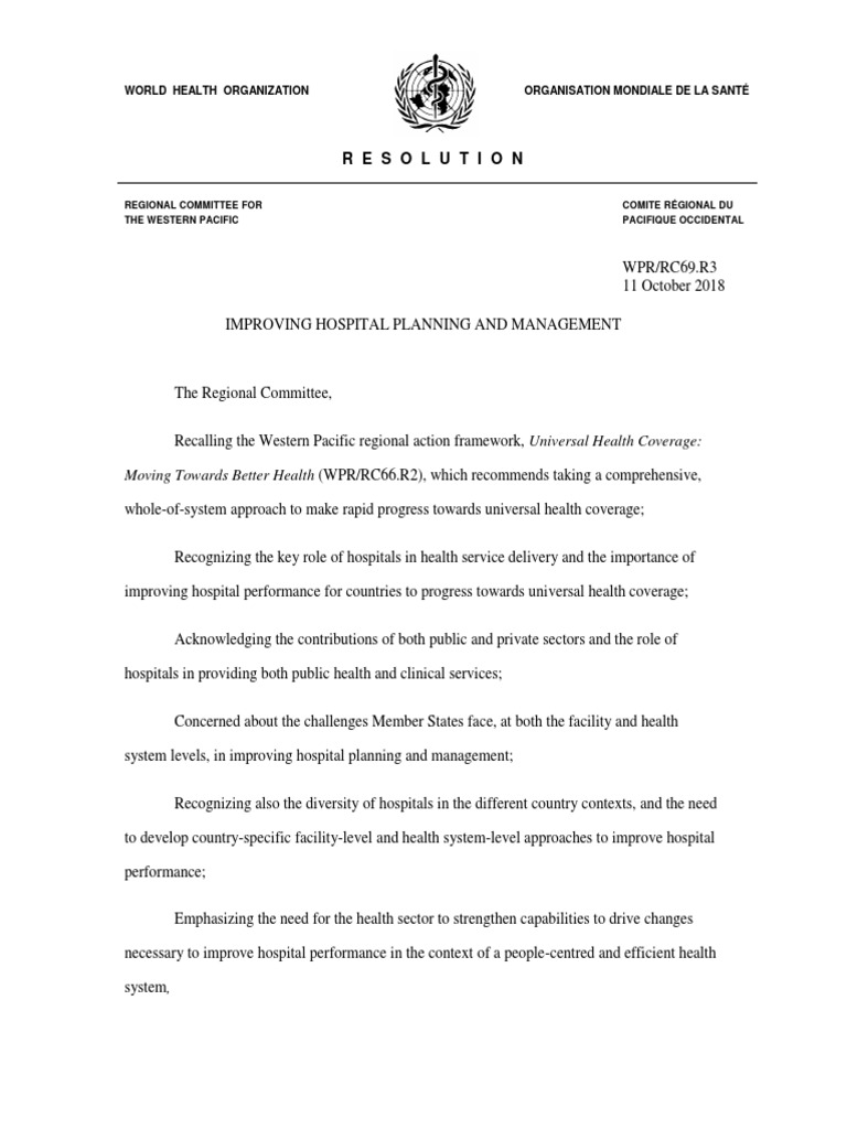 WPR Rc69 r3 Improving Hospital Planning and Management | PDF | Health ...