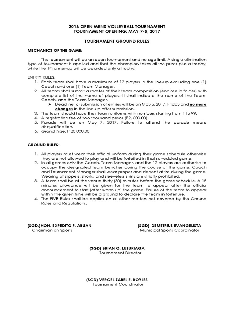 Tournament Ground Rules | PDF | Sports | Clothing