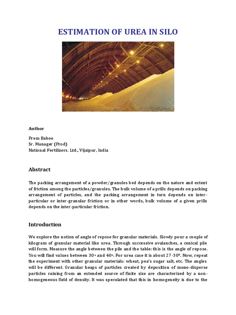 Estimation of Urea in Silo: Author | PDF | Physics | Physical Quantities