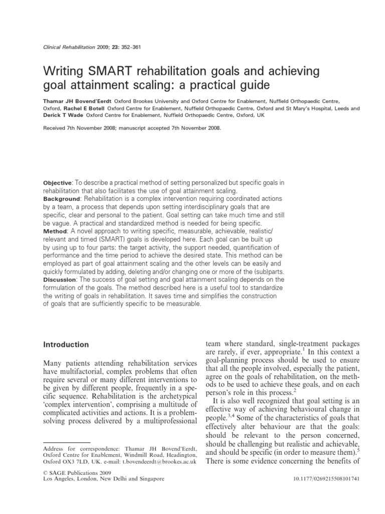 Writing SMART Rehabilitation Goals and Achieving Goal Attainment ...
