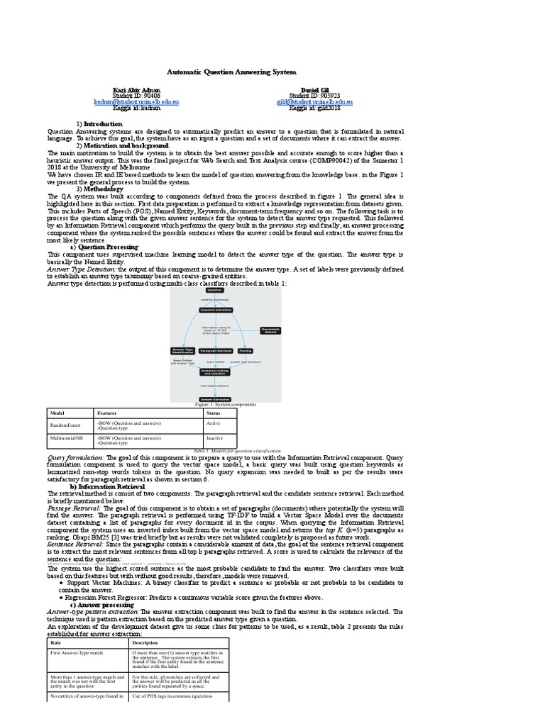 Question Answering System Pdf Information Retrieval Statistical