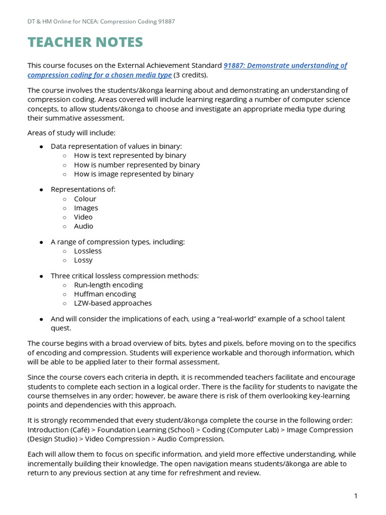 Compression Coding 91887 Teacher Notes | PDF | Data Compression ...