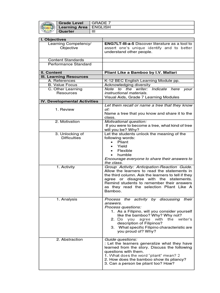 LP Cot 3 | PDF | Lesson Plan | Education Theory