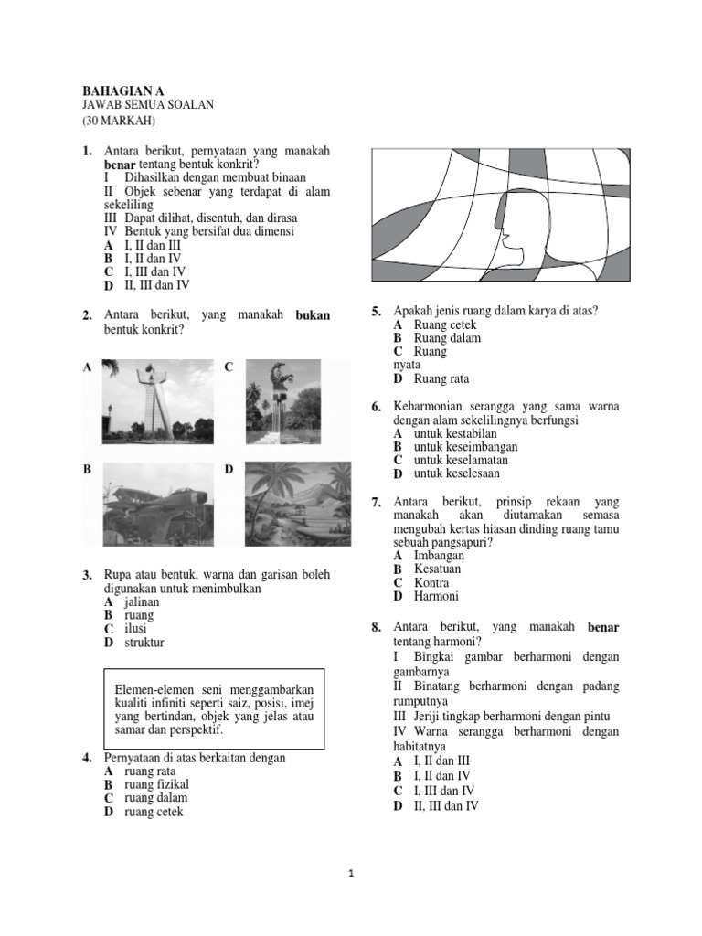 Kertas Soalan Pendidikan Seni Visual Tingkatan 3 Bahagian A | PDF