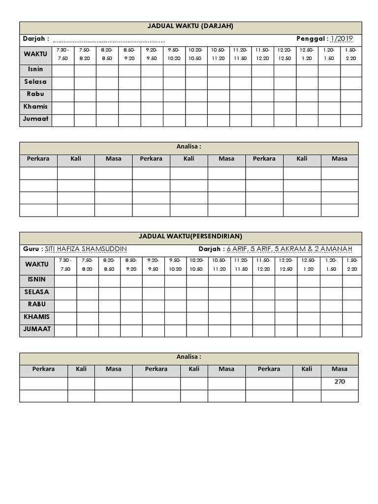 Template Jadual Waktu | PDF