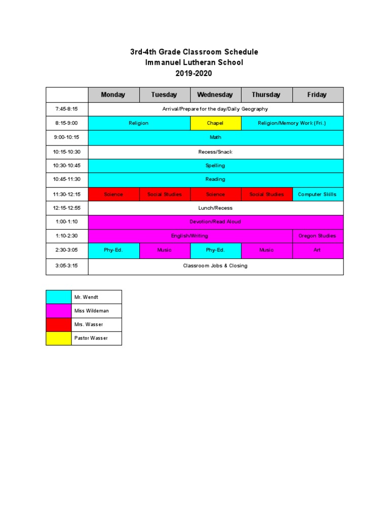 3rd 4th 5th Grade Classroom Schedule | PDF | Learning