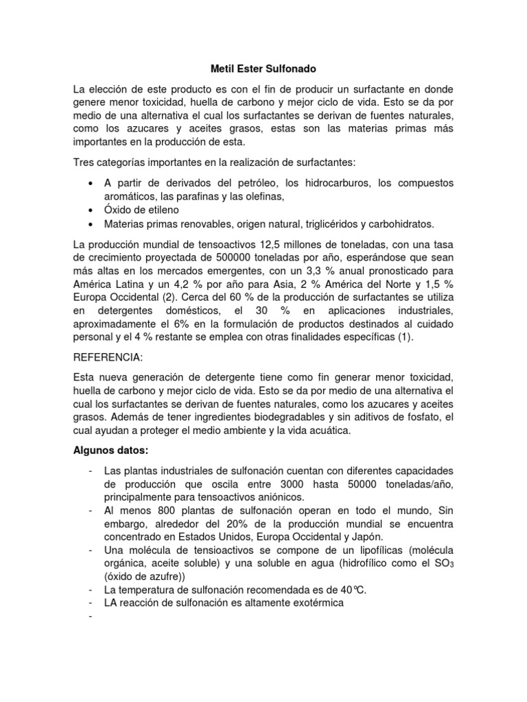 Metil Ester Sulfonado | PDF | Tensioactivo | Petróleo