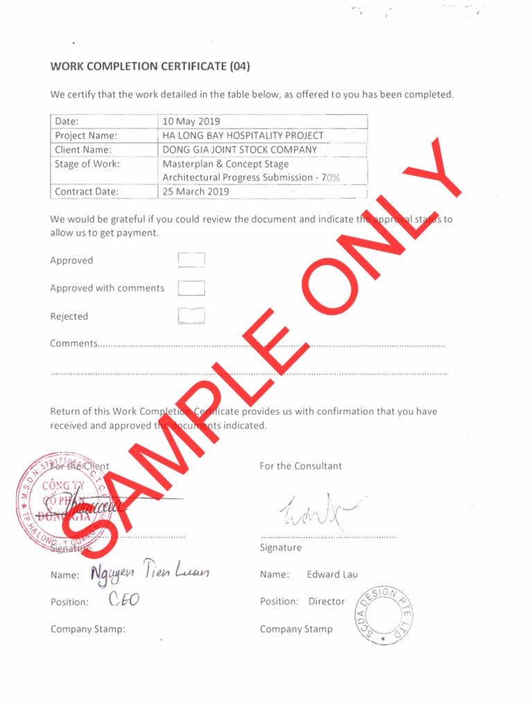 Sample Work Completion Certificate (Sign & Stamp) | PDF | Business