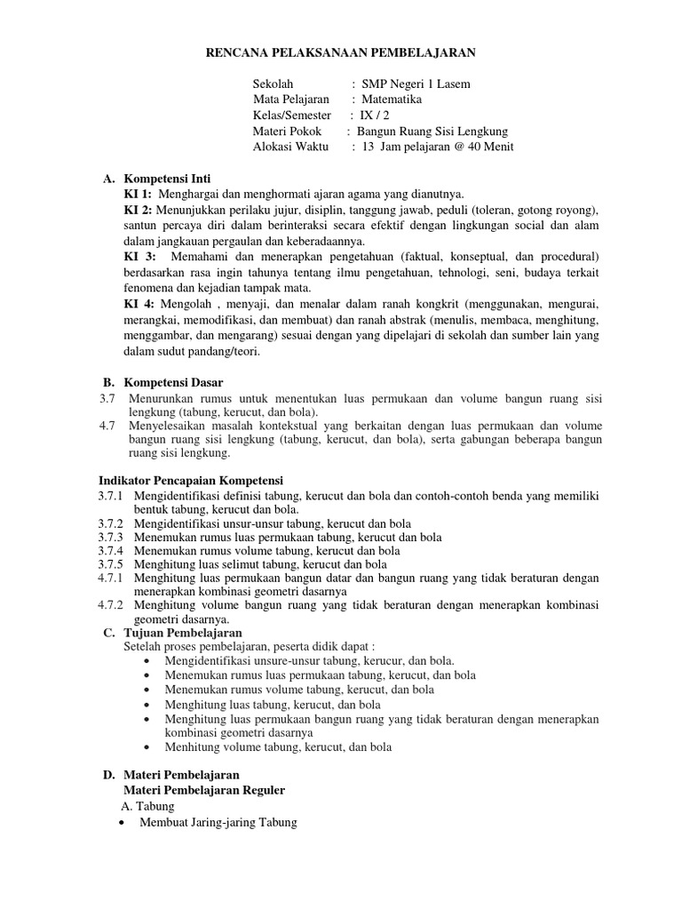 RPP Bangun Ruang Sisi Lengkung | PDF | Karier & Perkembangan