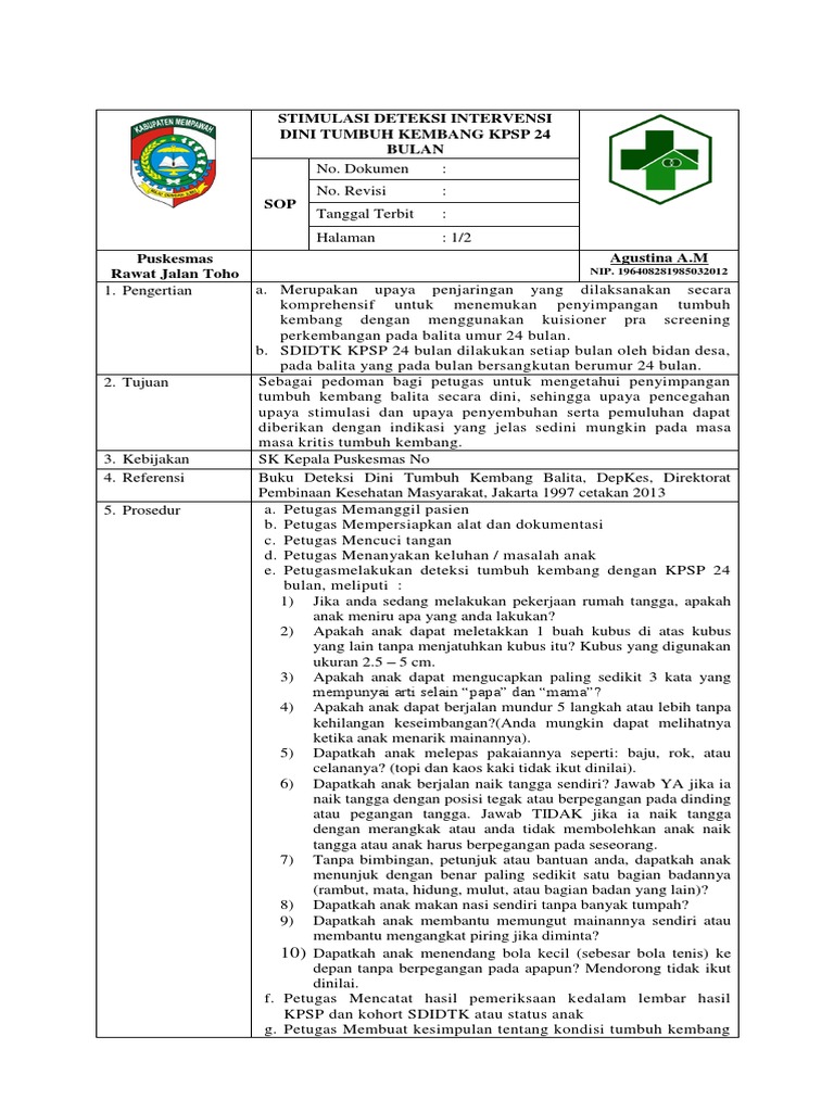 Sop Sdidtk KPSP 24 Bulan | PDF