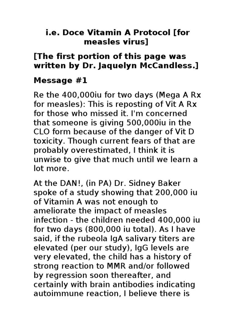 High Dose Vitamin A Protocol | PDF | Measles | Vitamin A