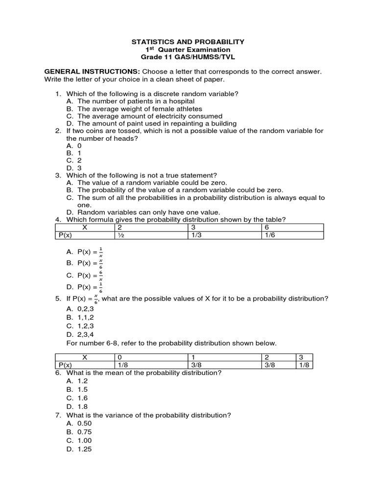 Grade 11 Statistics 1st Quarter Exam | PDF | Mean | Normal Distribution