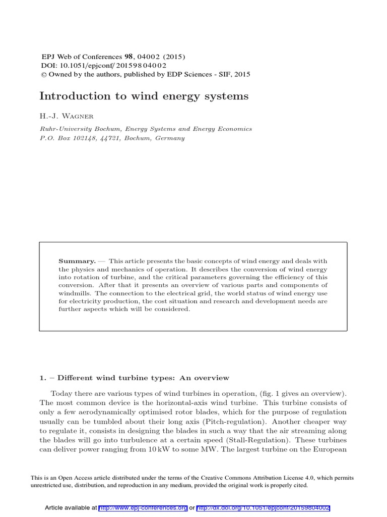 Introduction To Wind Energy Systems PDF | PDF | Wind Power | Offshore ...