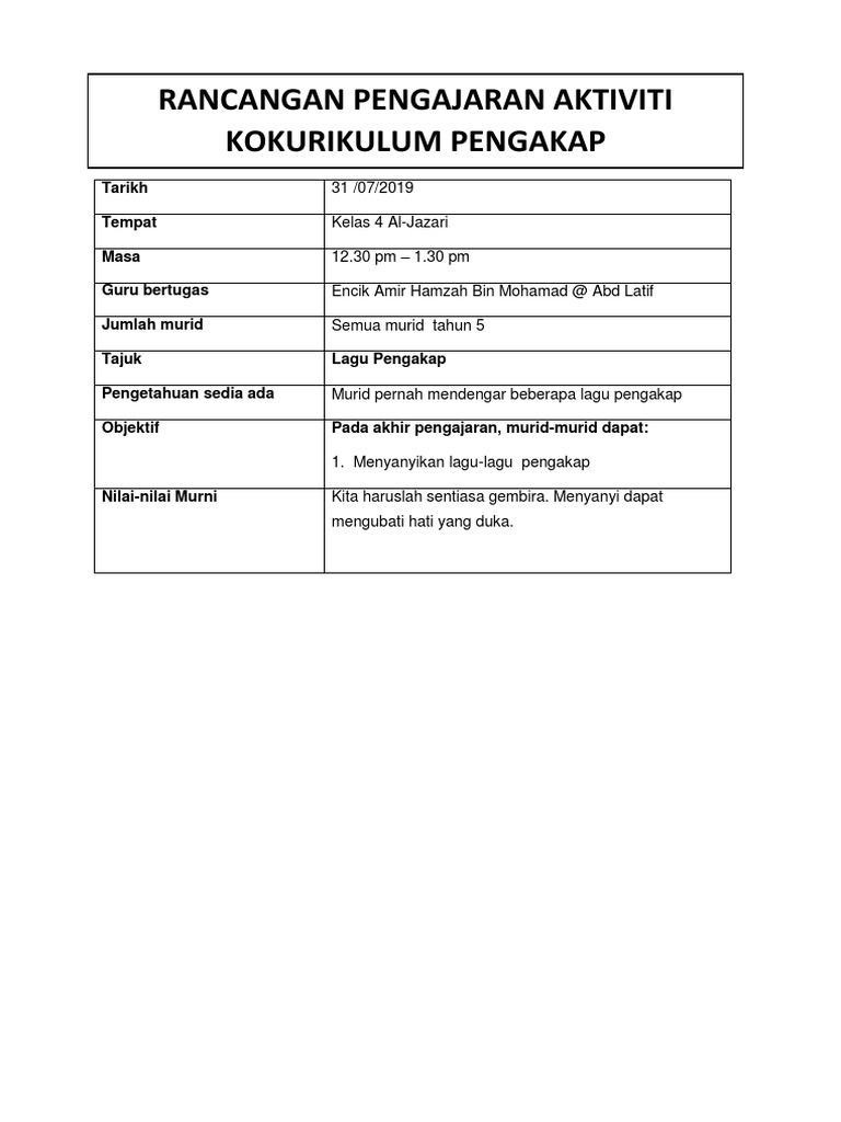 RPH Kokurikulum | PDF