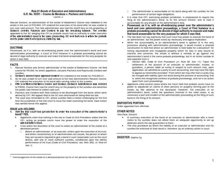 Executor Bond Execution Authority Explained | PDF | Probate | Virtue