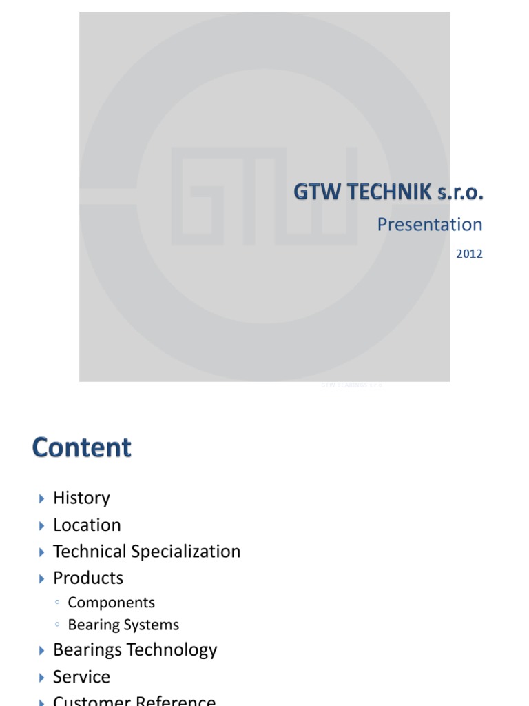 GTW Bearings Company Overview | PDF | Bearing (Mechanical) | Machines