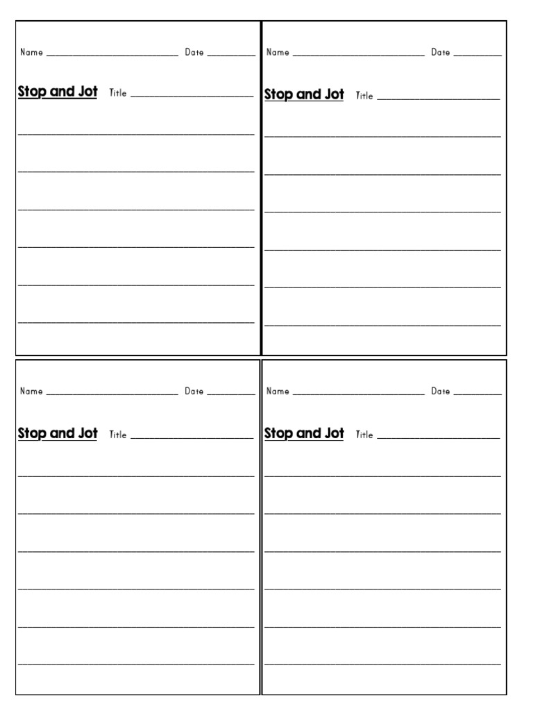 Stop and Jot Worksheet Template | PDF | Business