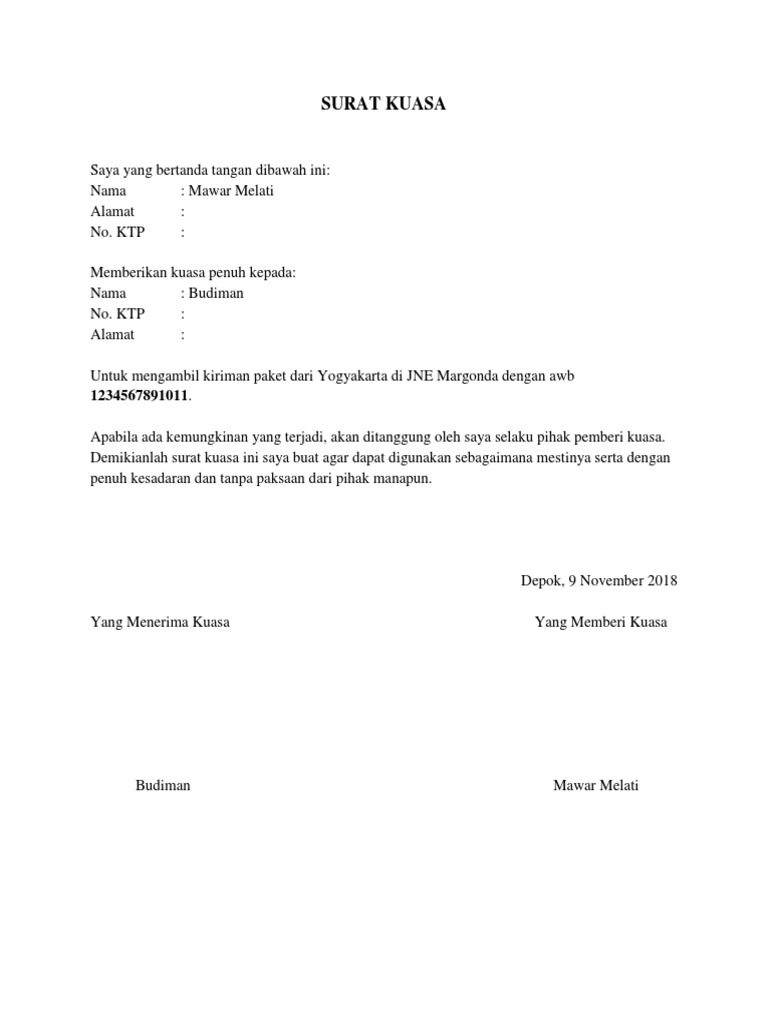 Surat Kuasa Jne | PDF