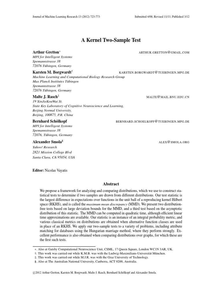 A Kernel Two-Sample Test: Arthur Gretton | PDF | Statistical Hypothesis ...