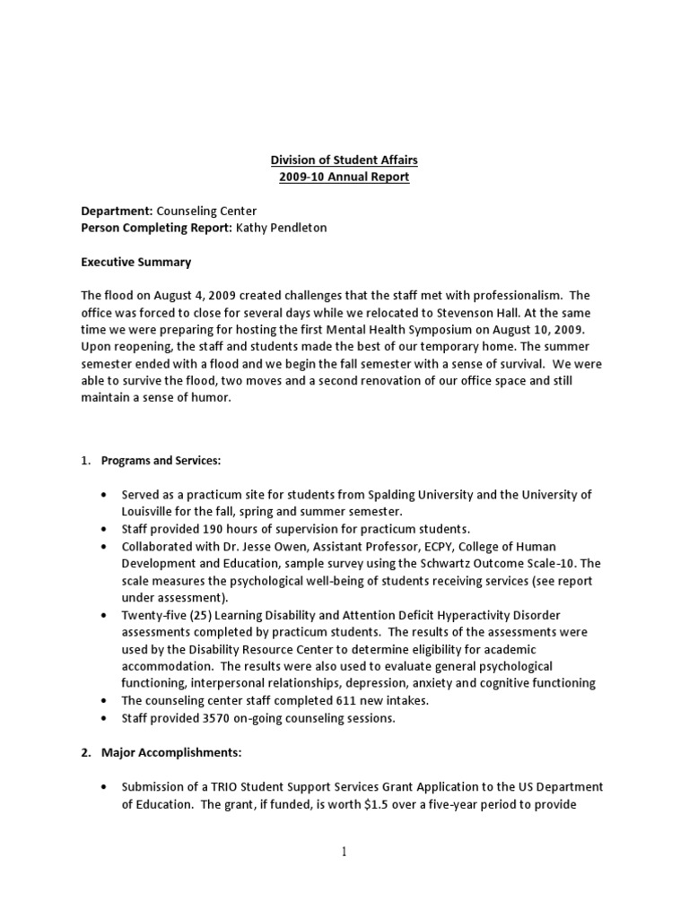 Division of Student Affairs 2009-10 Annual Report Department ...