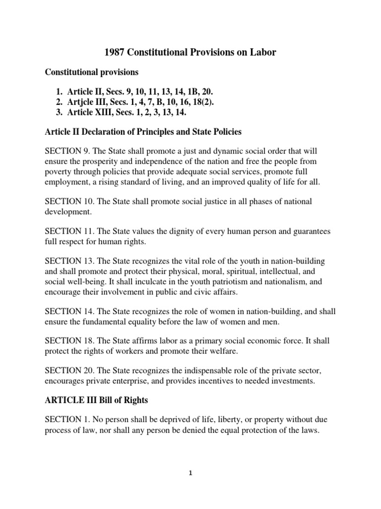 Constitutional Provisions On Labor | PDF | Social Justice | Employment
