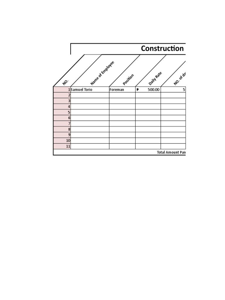 Construction Payroll Sample Format | PDF