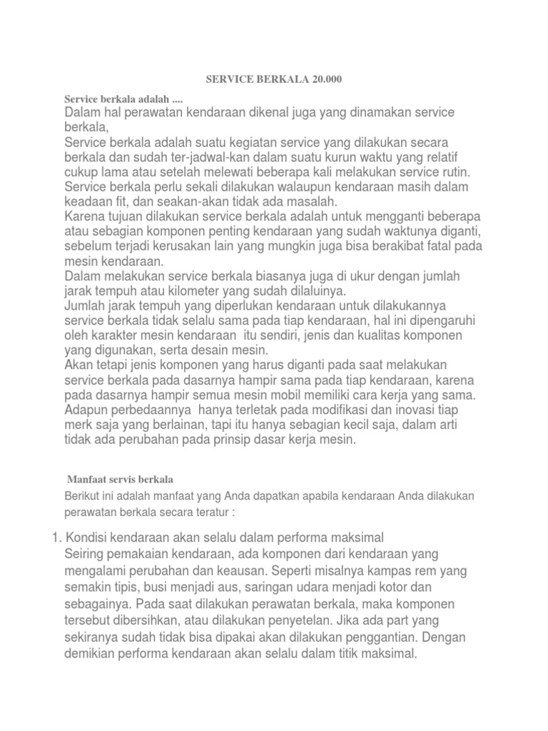 Panduan Service Berkala 20.000 KM | PDF